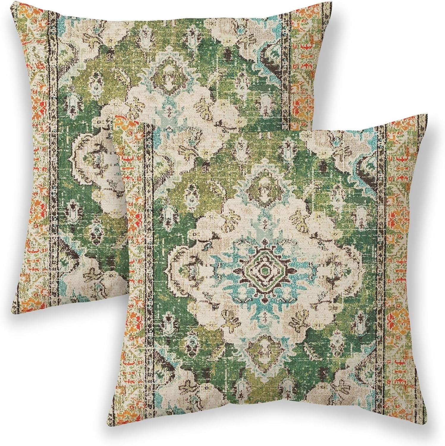 Boho Pillow Covers 18x18, Olive Green Ethnic Design Outdoor Decorative ...