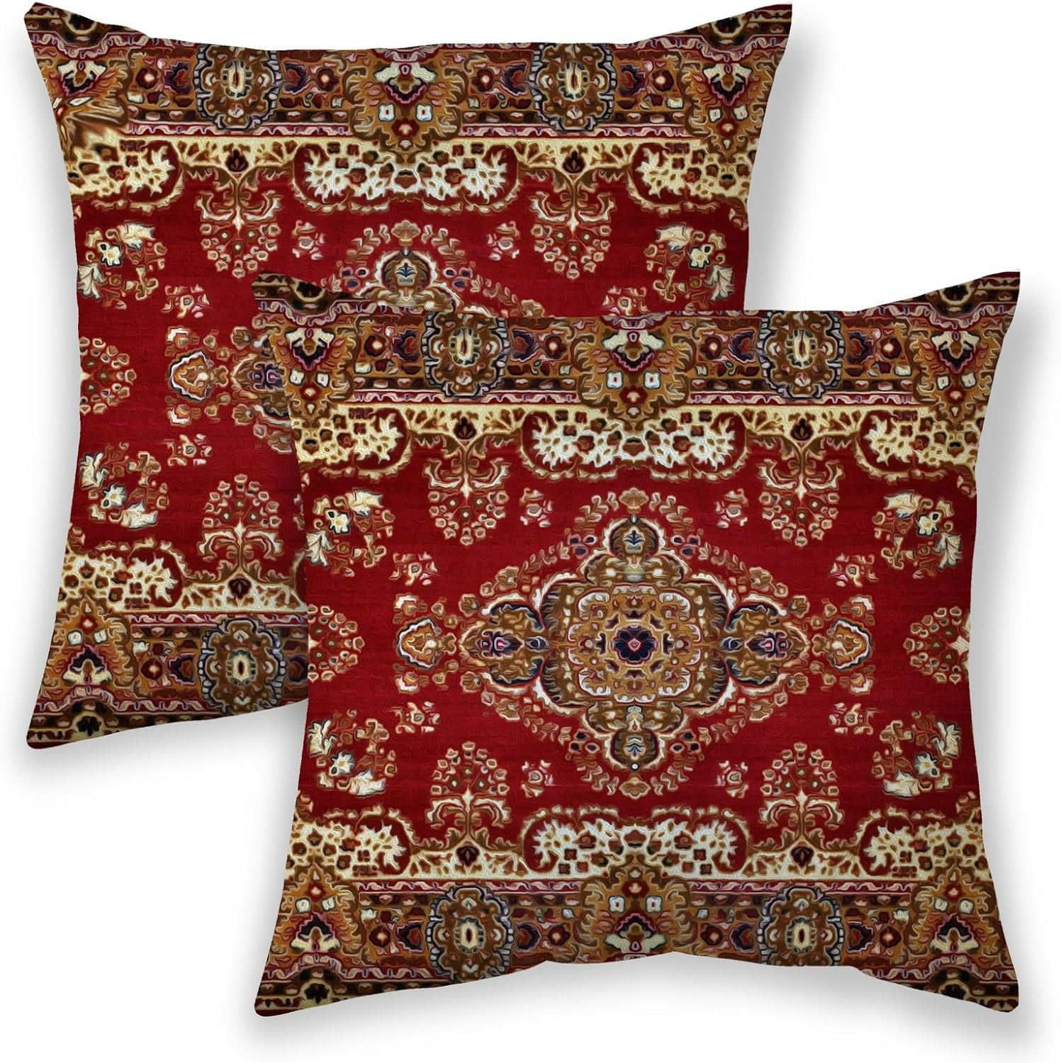 Boho Pillow Covers 18x18, Red Brown Ethnic Design Outdoor Decorative ...