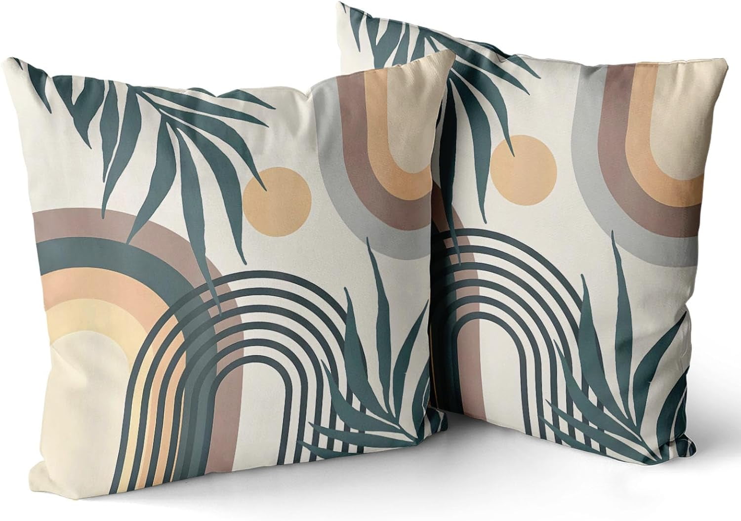 Boho Pillow Covers 18x18 Set of 2, Green Leaf Mid Century Farmhouse ...