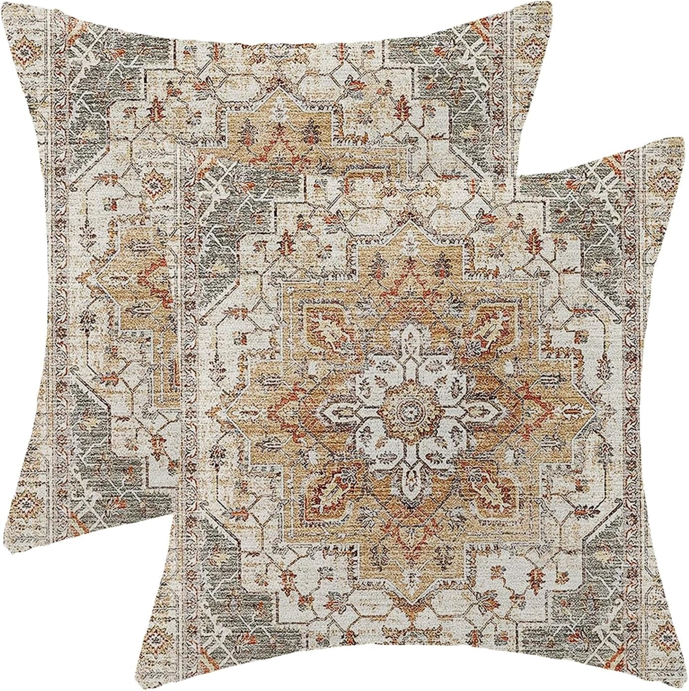 Boho Pillow Covers 20x20 Inch 2 Pcs Vintage Burnt Orange Grey Beige ...