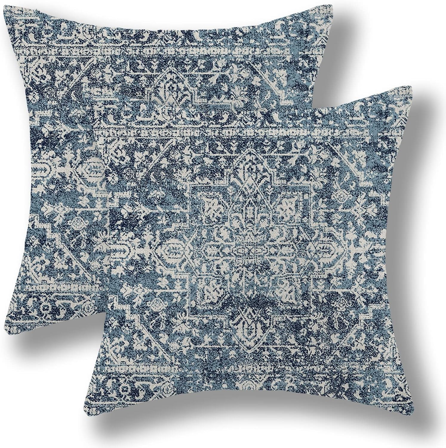 Boho Pillow Covers 20x20 Set of 2, Blue Ethnic Carpet Farmhouse ...