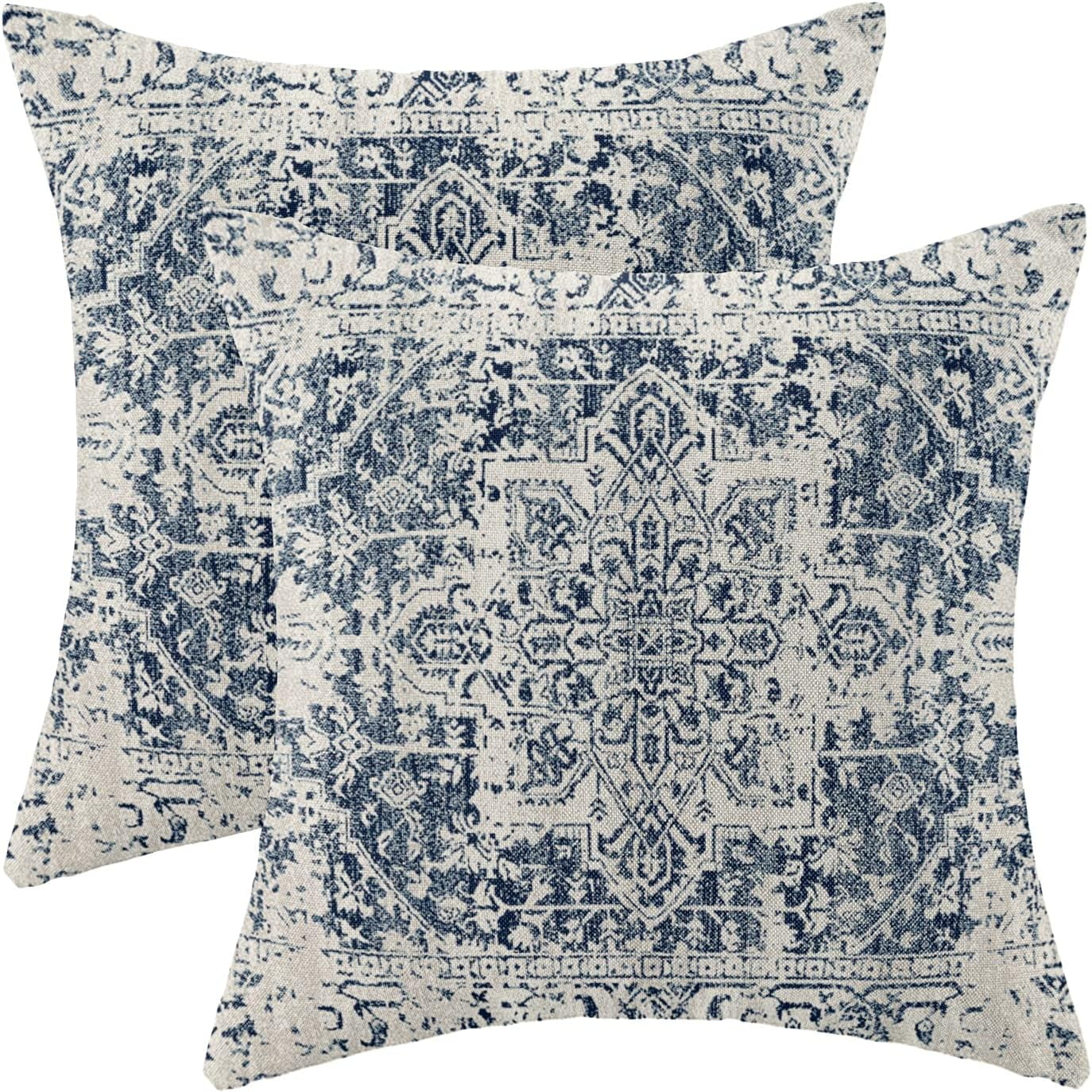 Boho Pillow Covers Set of 2 18x18 Inch Blue Carpet Pattern Ethnic ...