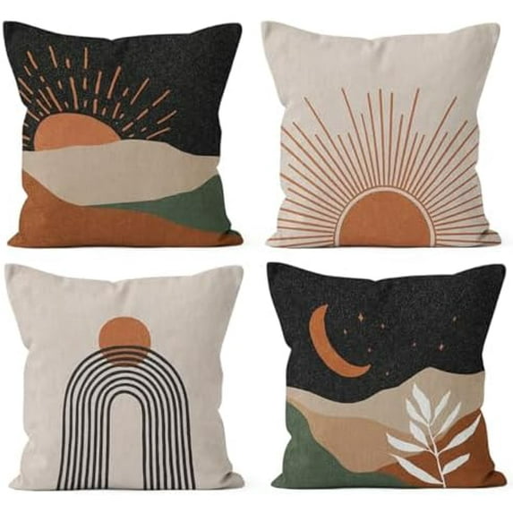 Boho Pillow Covers, Sun Moon Mountains Decorative Outdoor Throw Pillow ...