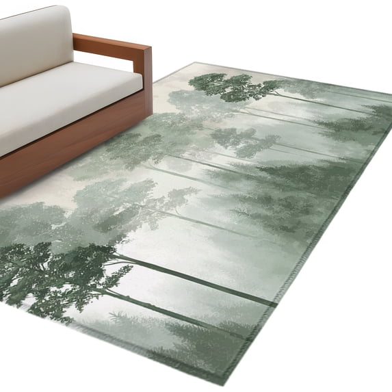 Boho Pines Area Rug 3x5 Washable Rug Non Slip Fogged Mist Forest Sage ...