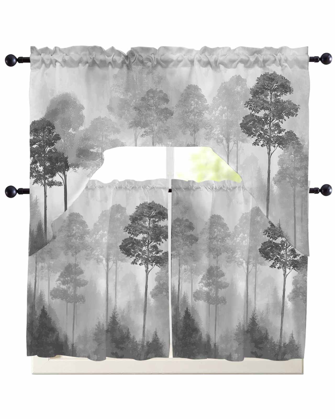 Boho Pines Kitchen Curtains Set for Windows 3 Piece Cafe Curtains 24 ...