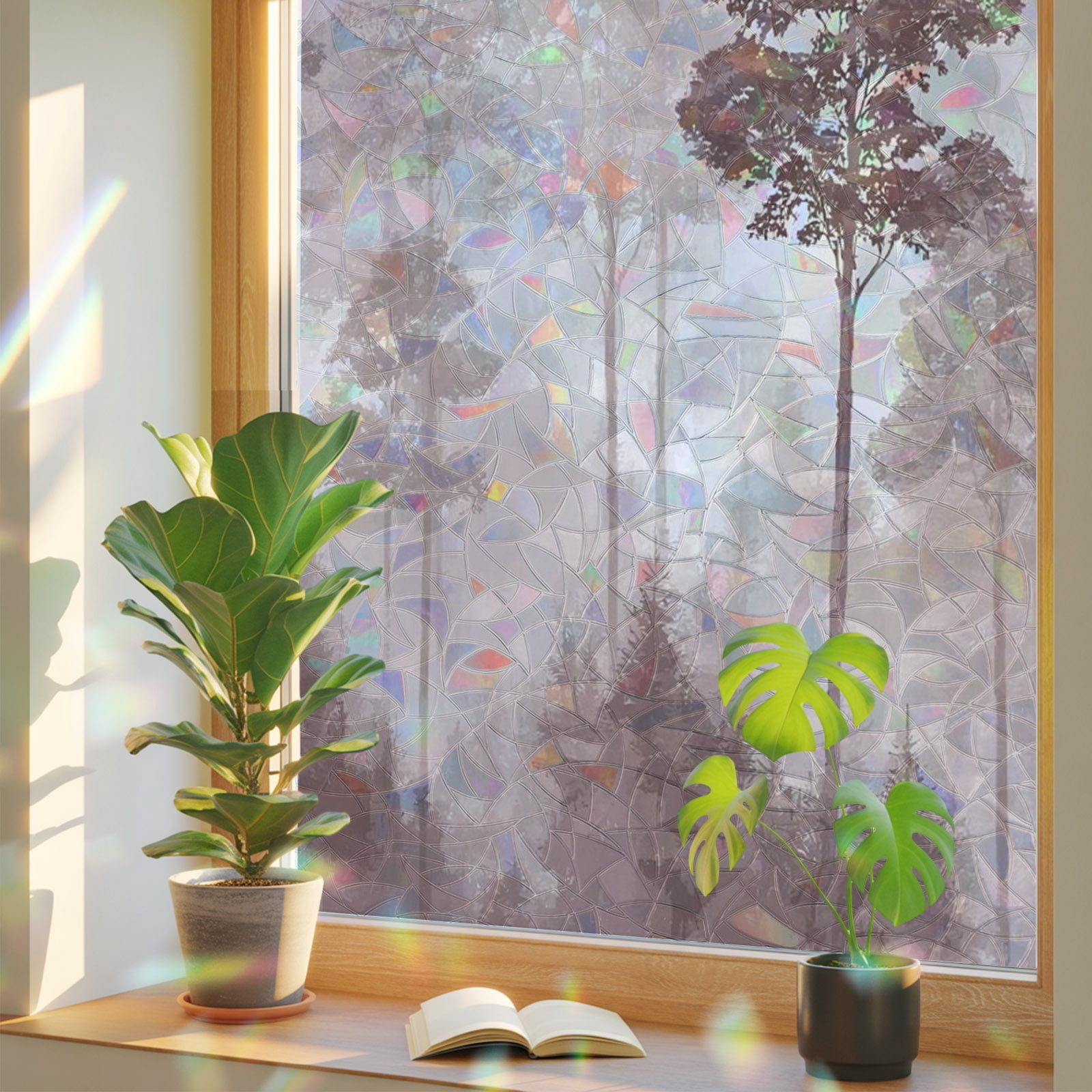 Boho Pines Window Privacy Film Rainbow Static Cling Stain Glass Window ...