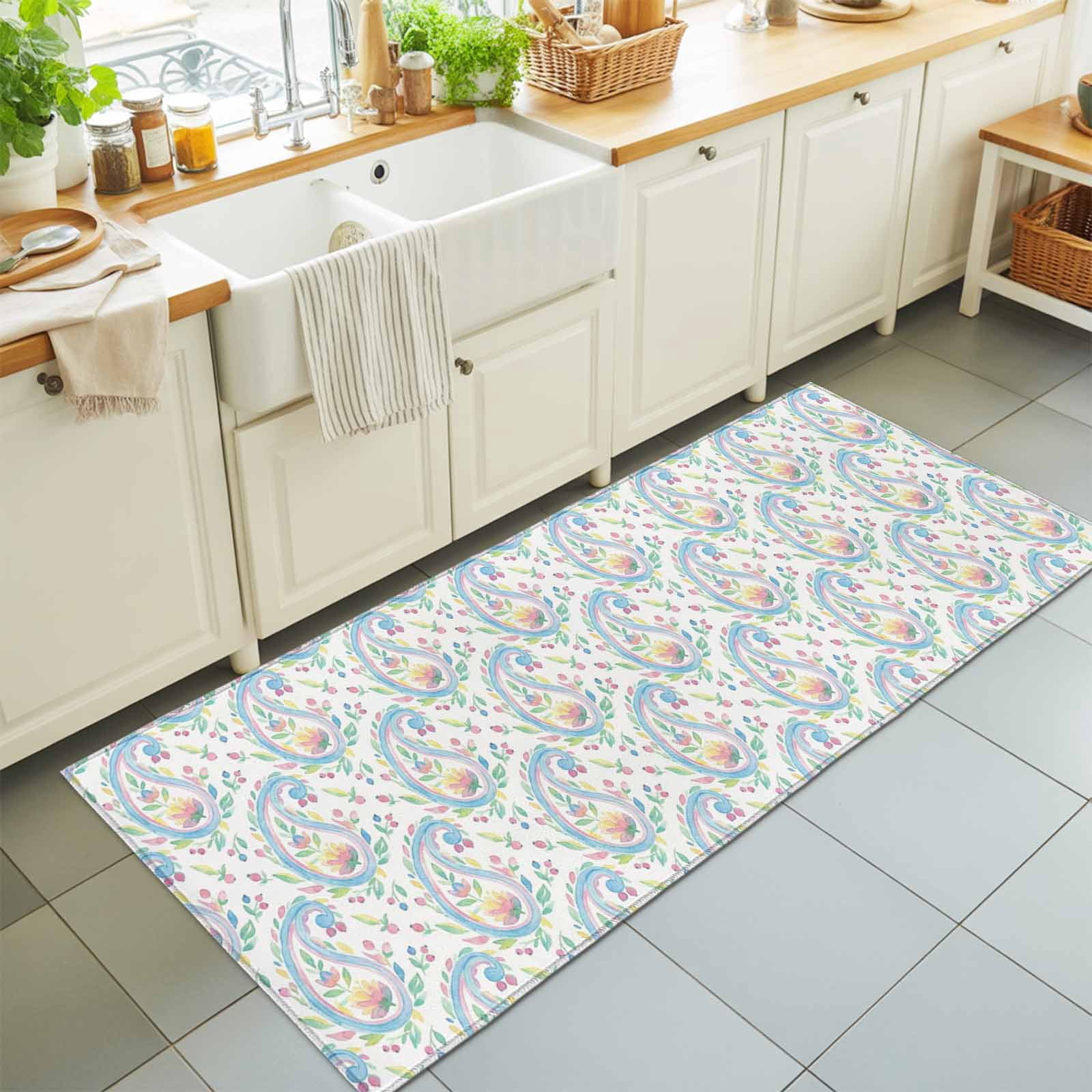 Boho Pink Blue Flower Rectangle Rug 2'x6' Watercolor Paisley Floral ...