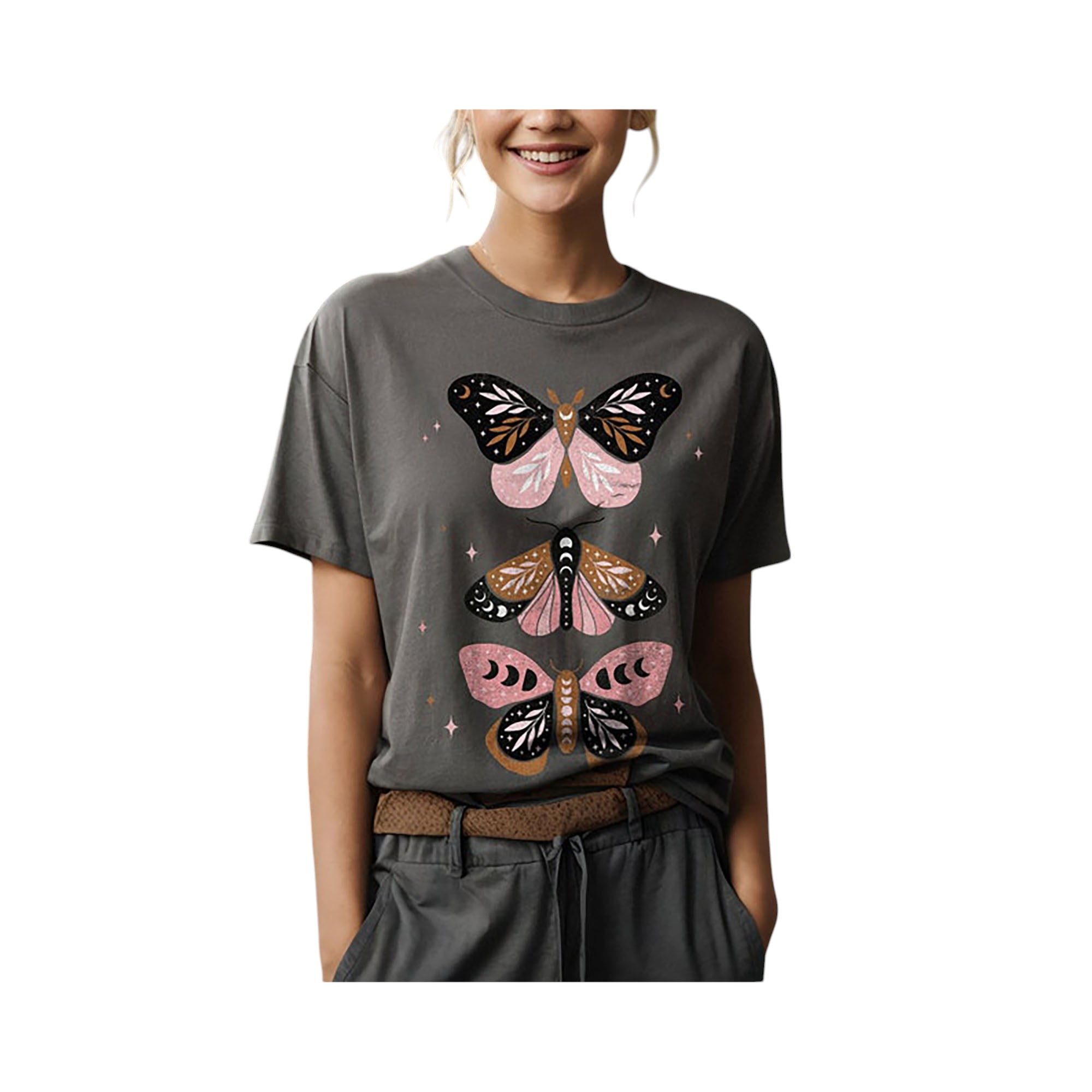 Boho Pink Butterfly Retro Unisex Classic 2D T-Shirt - Vintage ...