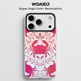 Boho Pink Crab Print Clear Phone Case Anti Yellowing Shockproof Slim ...