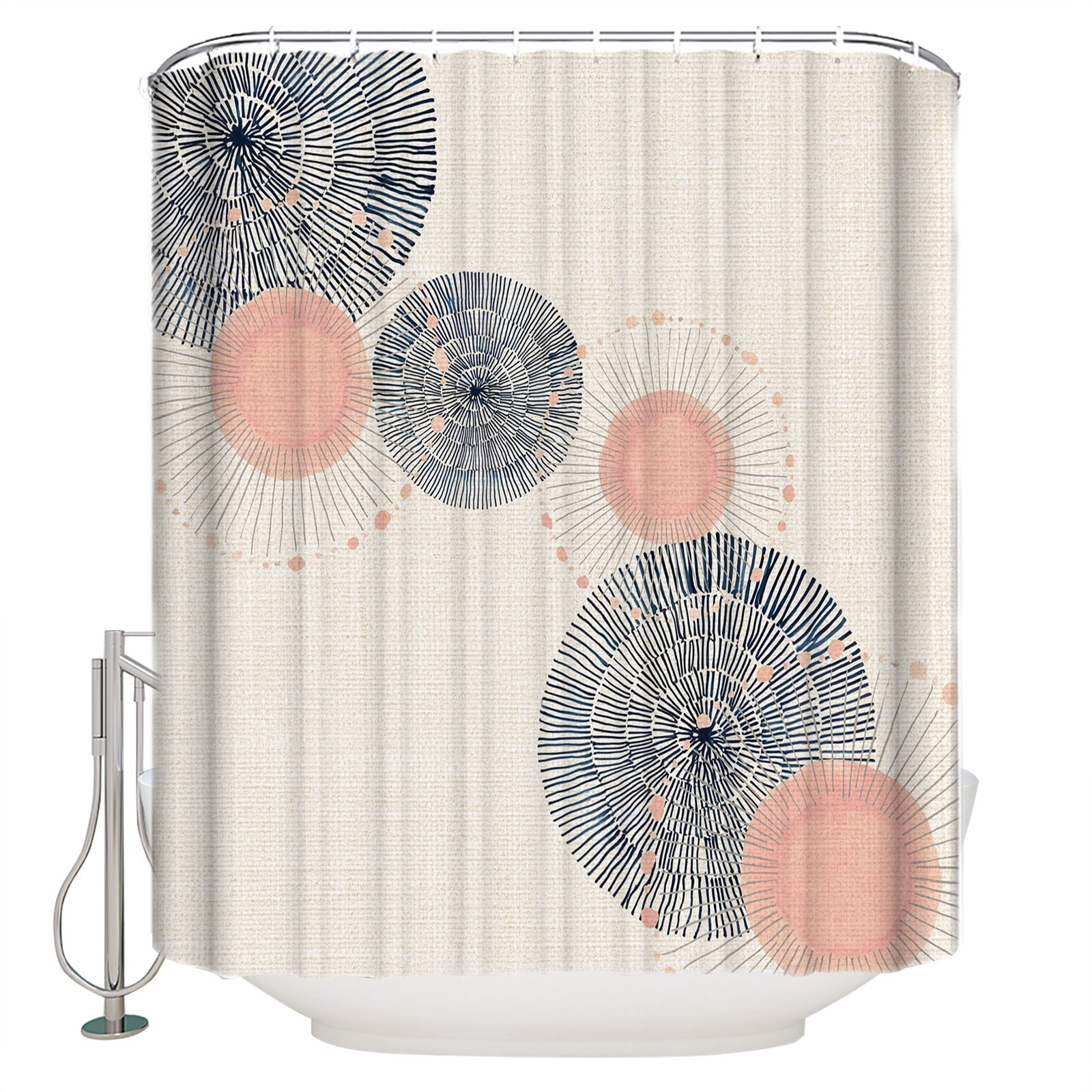 Boho Pink Cream Bathroom Shower Curtains with 12 Hooks Polyester ...