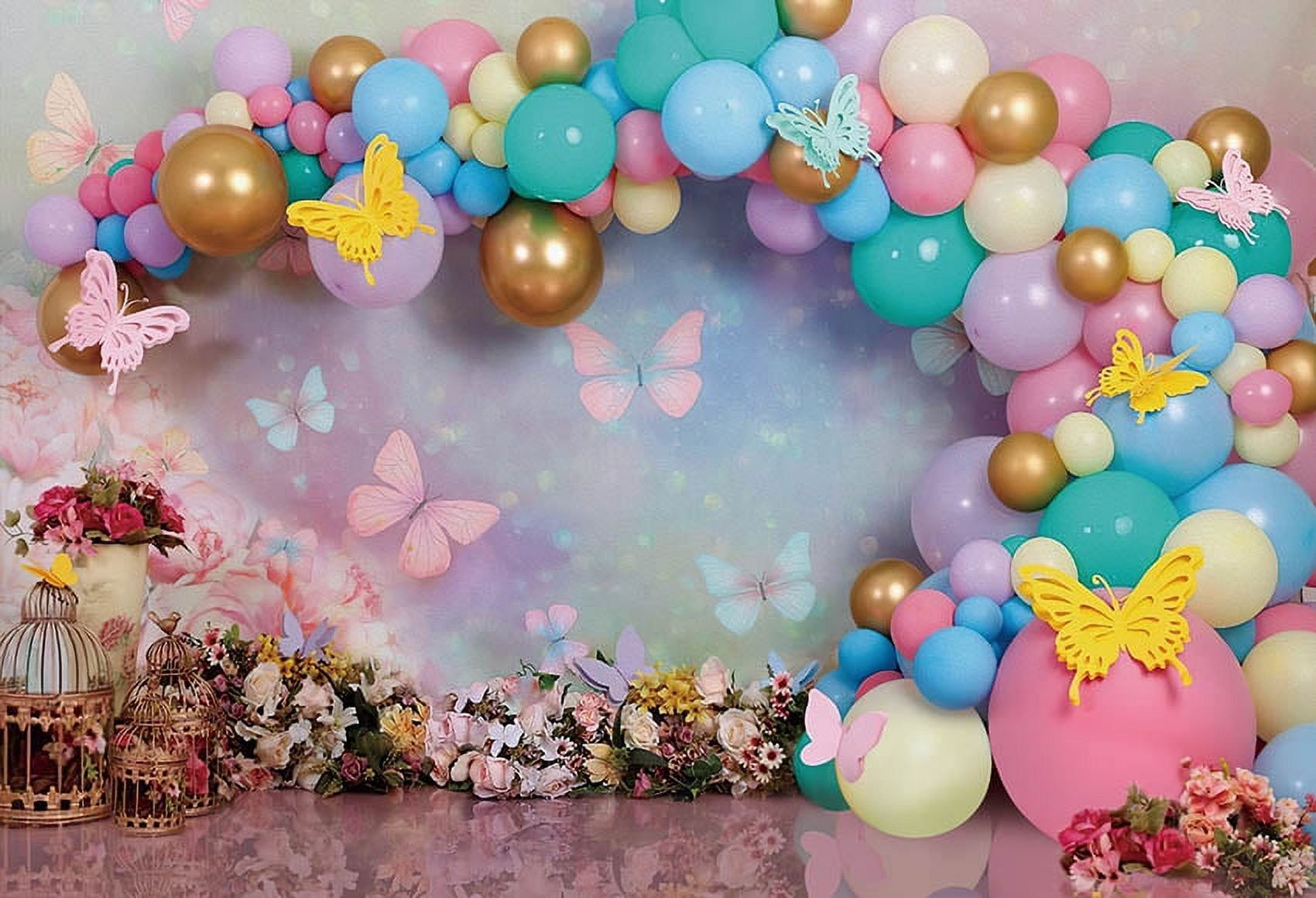 Boho Pink Floral Balloon Boy Girl Birthday Party Cake Smash Portrait r ...