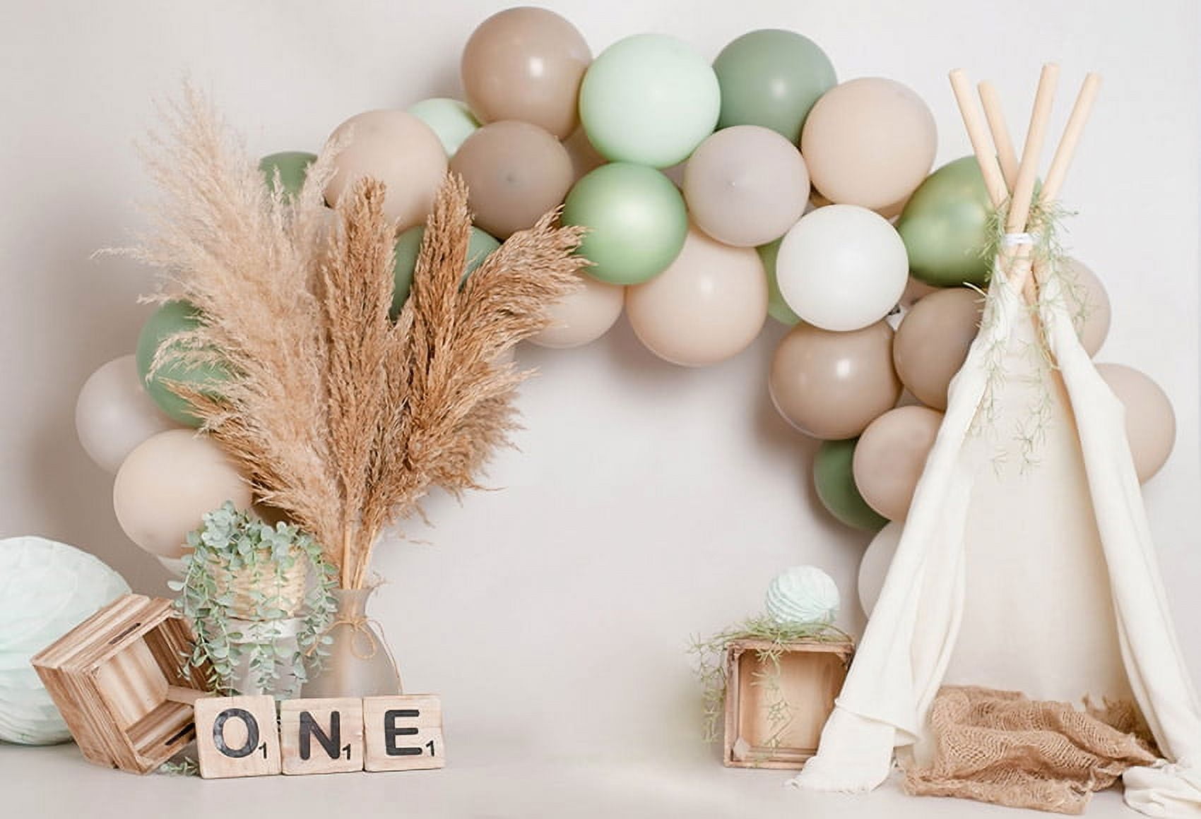 Boho Pink Floral Balloon Boy Girl Birthday Party Cake Smash Portrait r ...