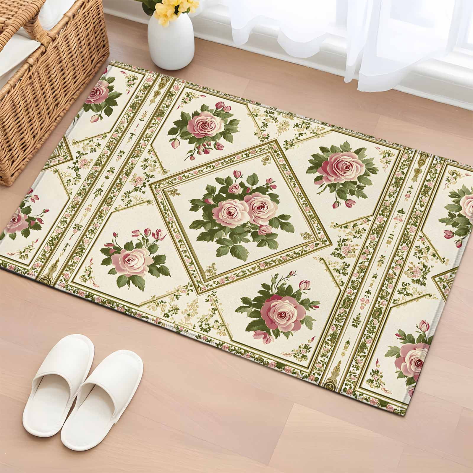 Boho Pink Floral Bathroom Mats 2x3 FT, Non Slip Small Kitchen Mat ...