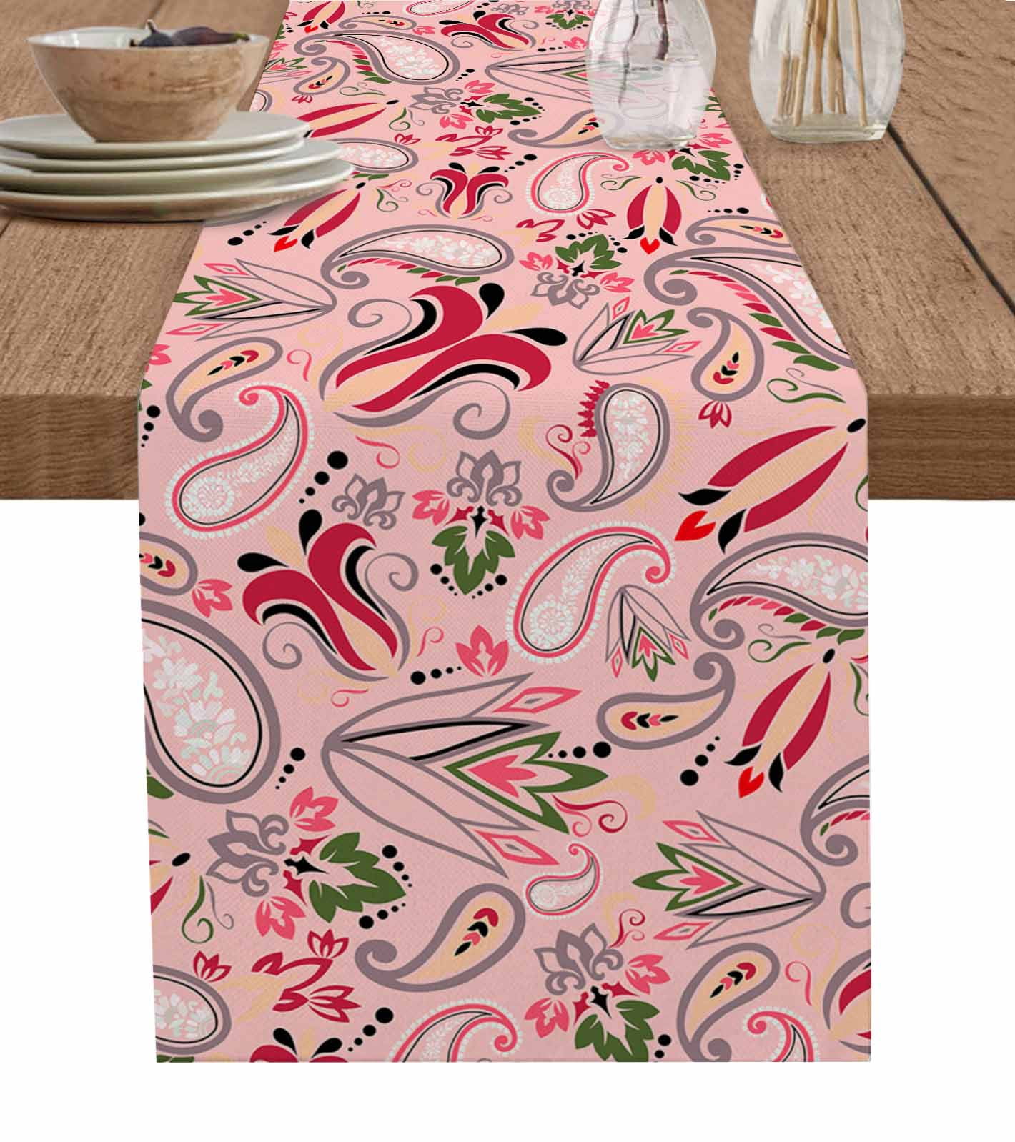Boho Pink Floral Burlap Cotton Table Runner 13x36 Inches Short ...