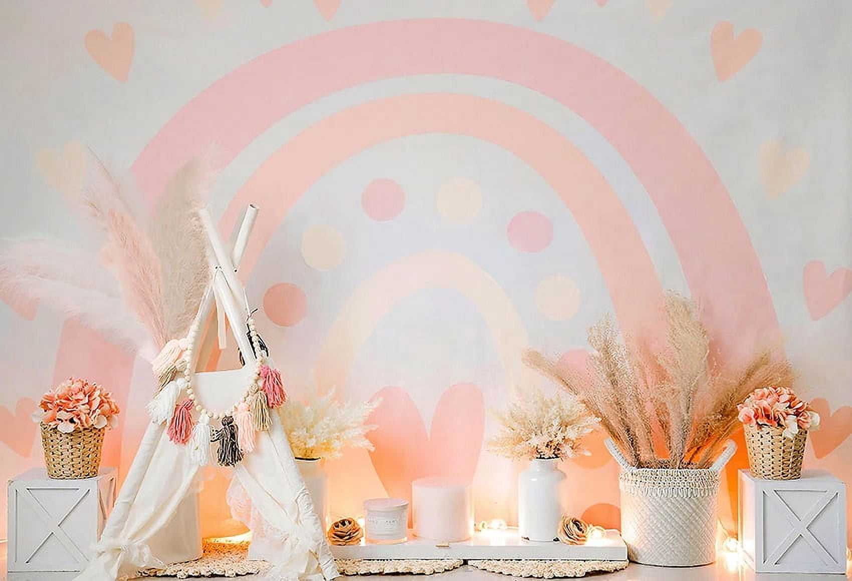 Boho Pink Floral Girl Boy Birthday Party Cake Smash Portrait r Photo ...