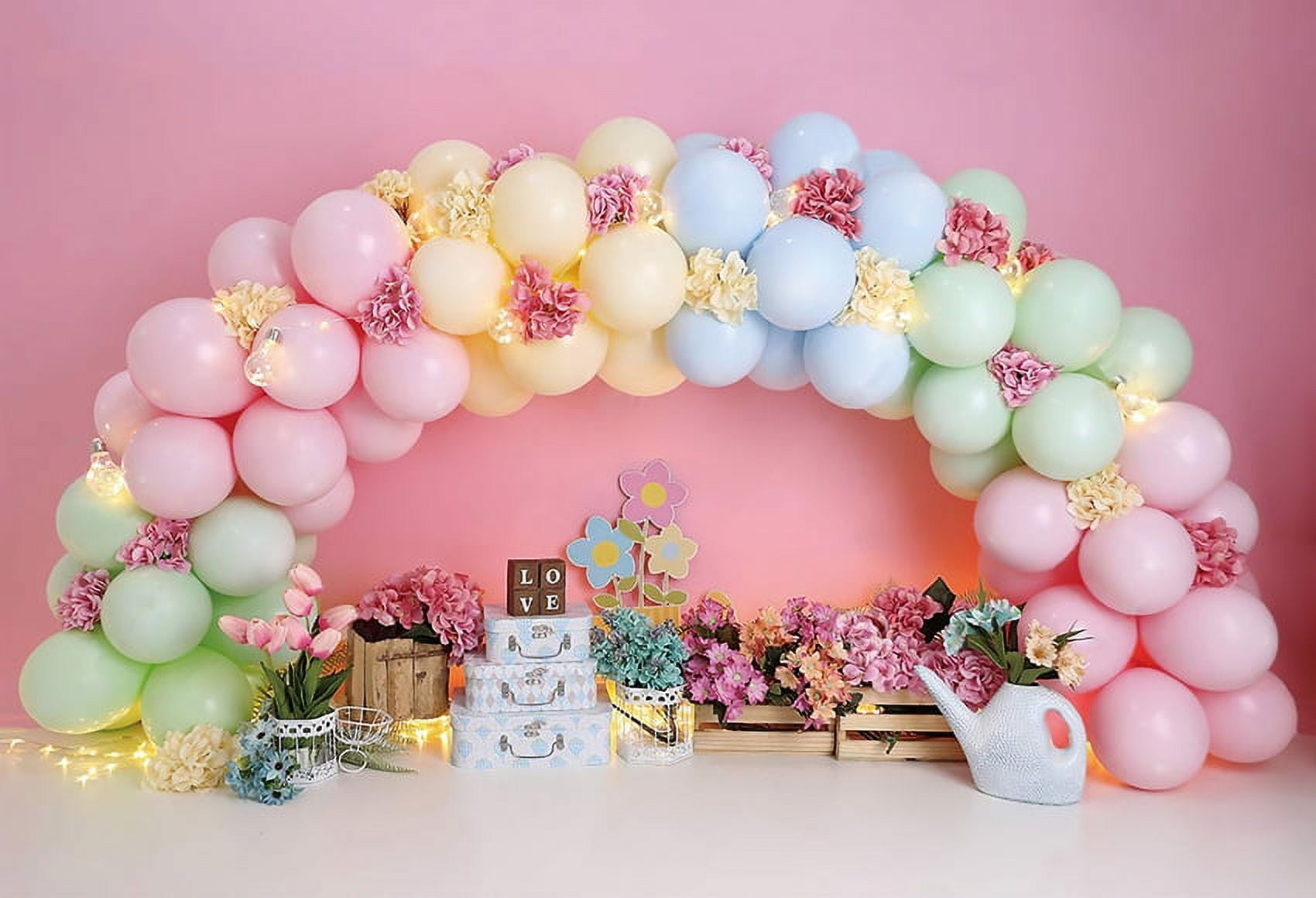 Boho Pink Floral Girl Boy Birthday Party Cake Smash Portrait r Photo ...