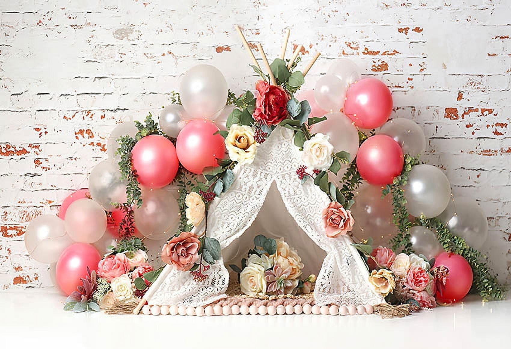 Boho Pink Floral Girl Boy Birthday Party Cake Smash Portrait r Photo ...