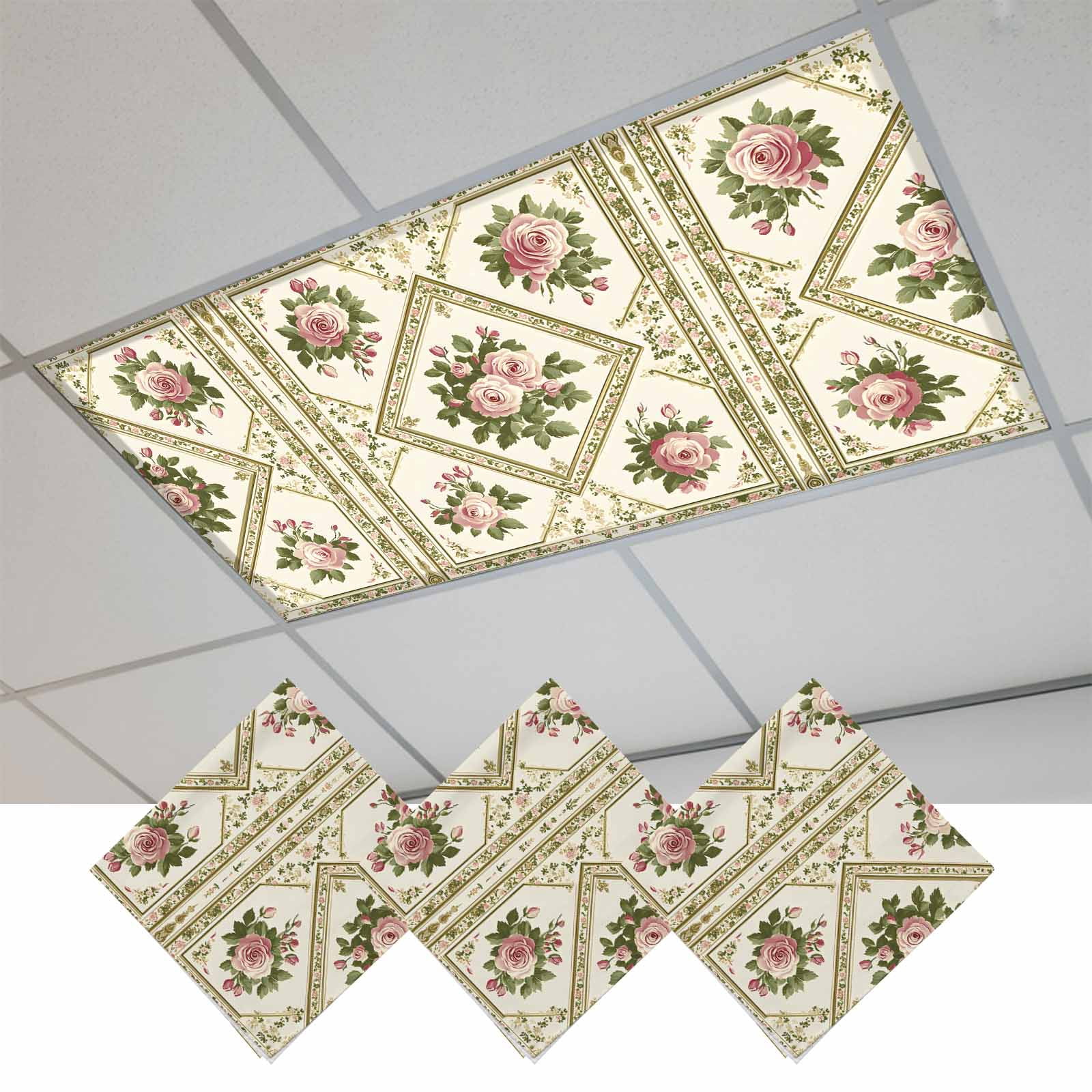 Boho Pink Floral Magnetic Fluorescent Light Covers for Ceiling Lights ...