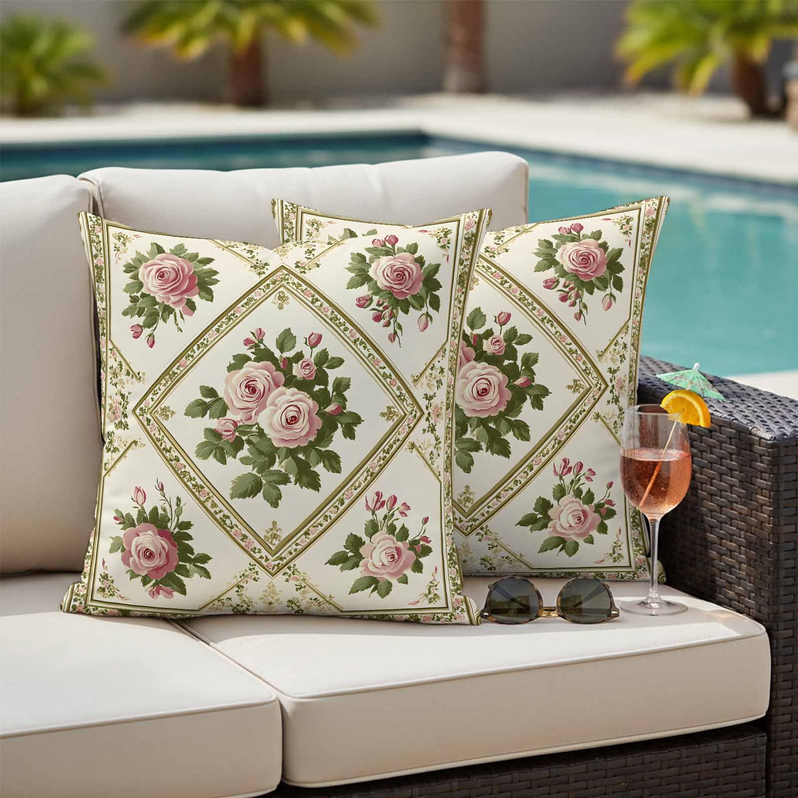 Boho Pink Floral Outdoor Pillow Covers 16x16 Inch Throw Pillow Covers ...