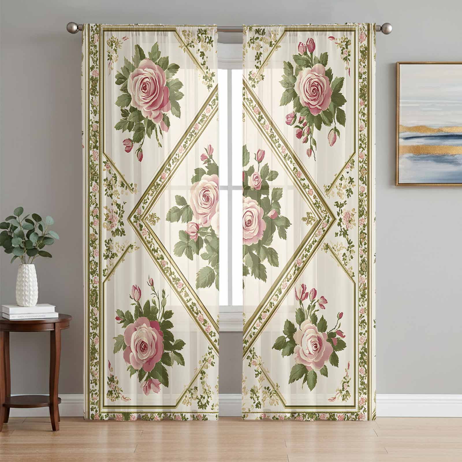 Boho Pink Floral Sheer Curtains 72 Inch Length 2 Panels Set, Spring ...