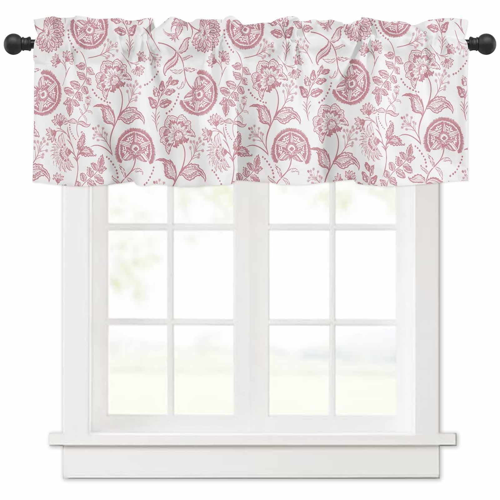 Boho Pink Floral Valances for Windows Farmhouse Kitchen Curtains ...