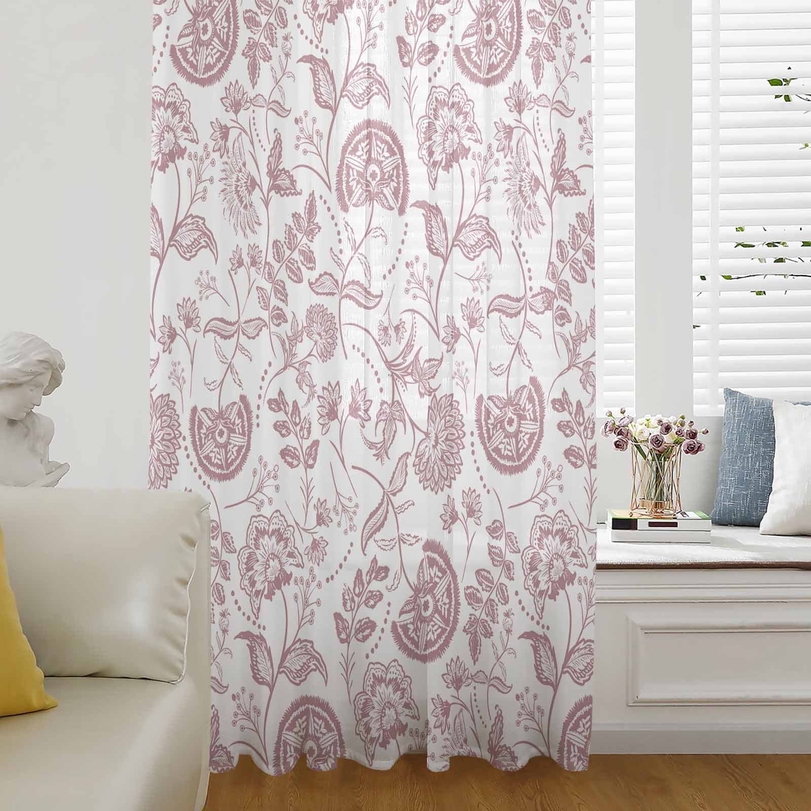 Boho Pink Floral Window Curtain 96 Inches Long,Vintage Farmhouse ...