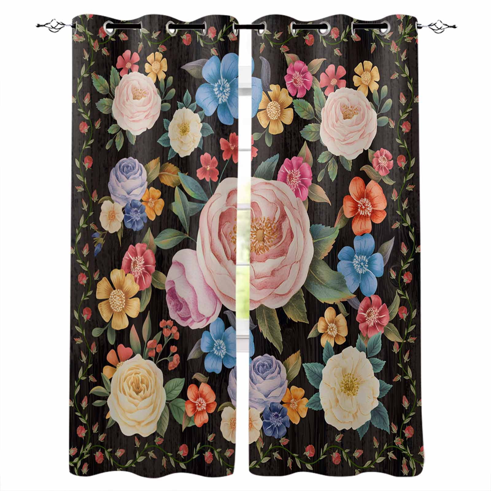 Boho Pink Flower Blackout Curtains for Bedroom/Living Room, Thermal ...