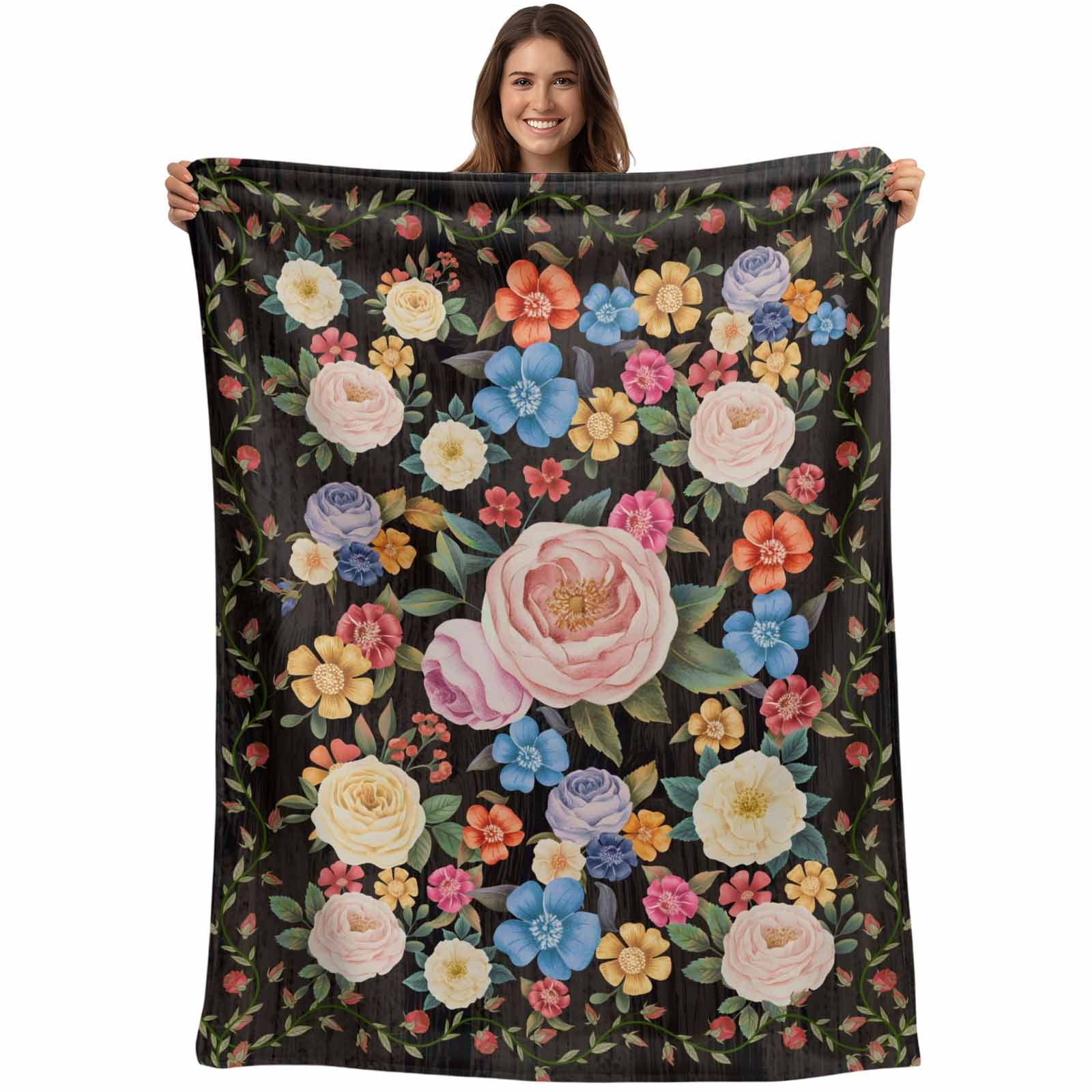 Boho Pink Flower Blanket Soft Cozy Warm Throw Blanket for Couch, Plush ...