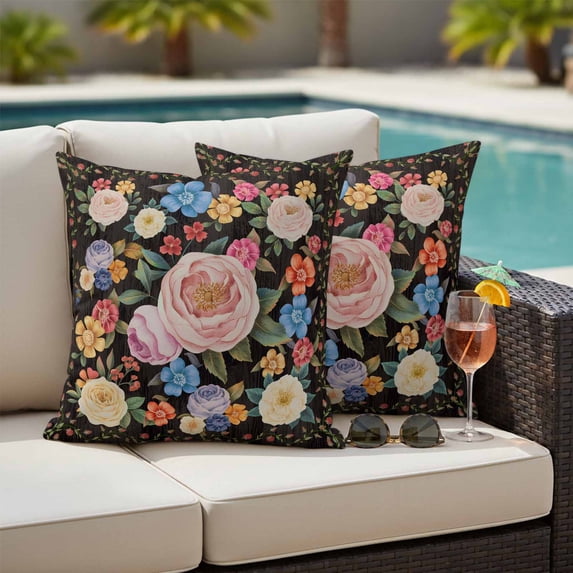 Boho Pink Flower Outdoor Pillow Covers 26x26 Inch Throw Pillow Covers ...