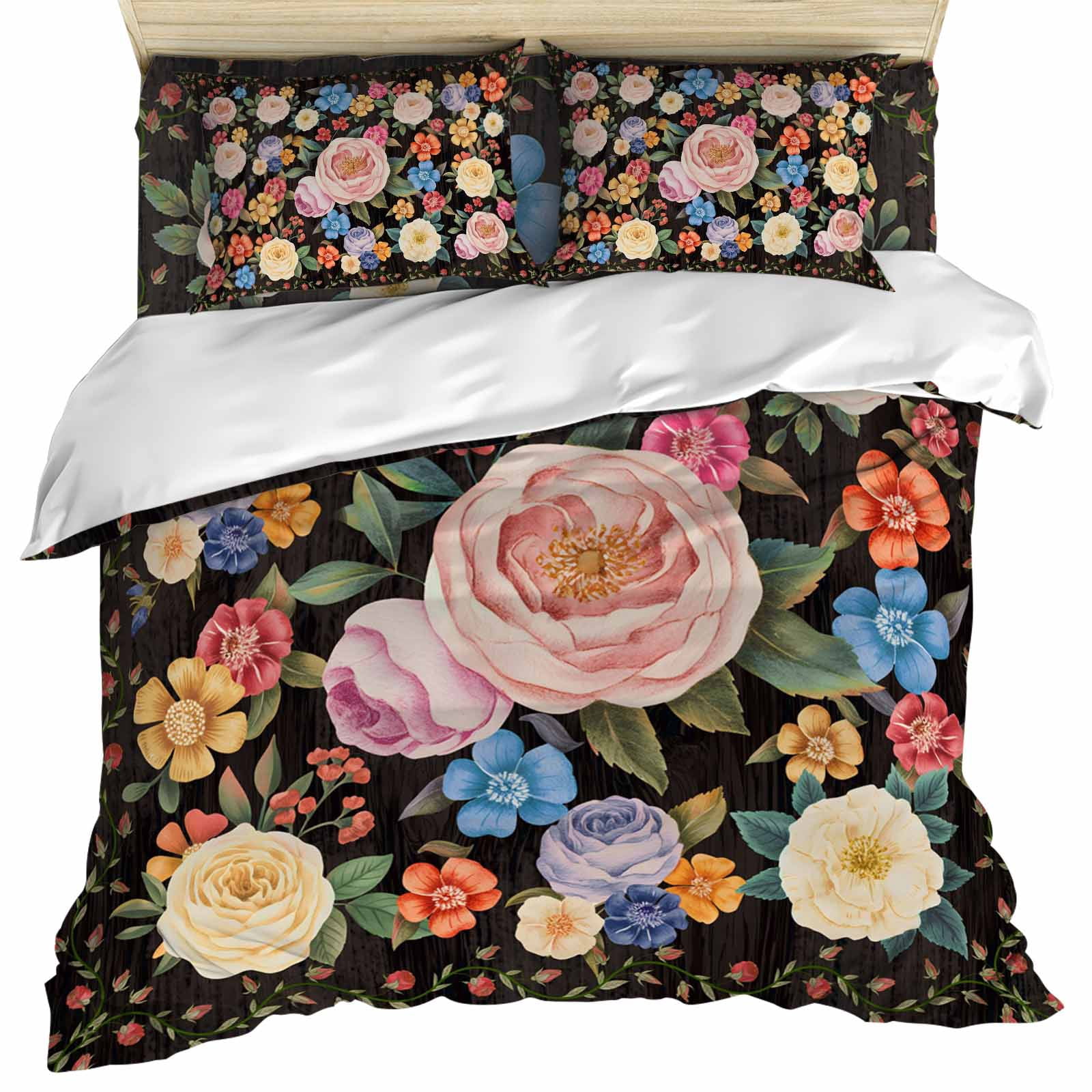 Boho Pink Flower Set of 4 Bedding Quilt Covers, Spring Watercolor ...