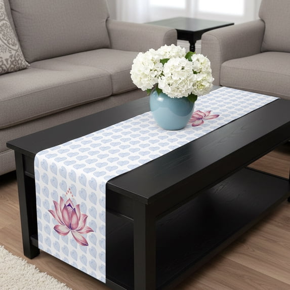 Boho Pink Lotus Flower Blue Leaves Table Runner 72 Inches Long,Kitchen ...