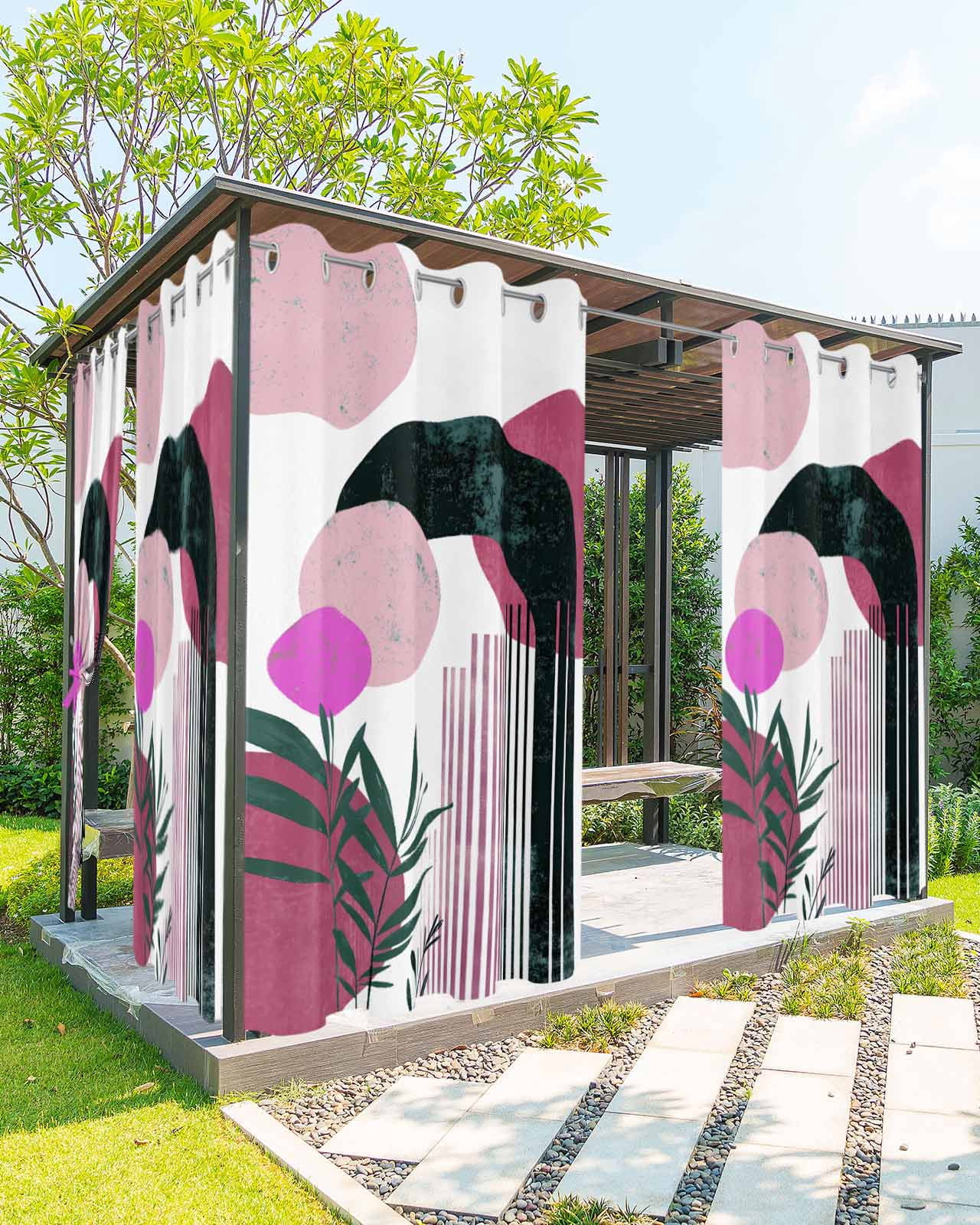 Boho Pink Outdoor Curtains for Patio Waterproof,Tropical Palm Leaf ...