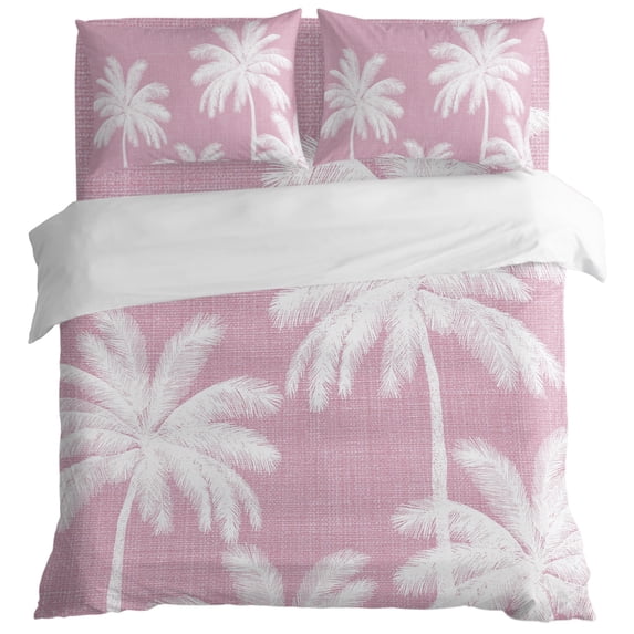 Boho Pink Palm Trees Vintage King Size Bed Set,Summer Tropical Leaves ...