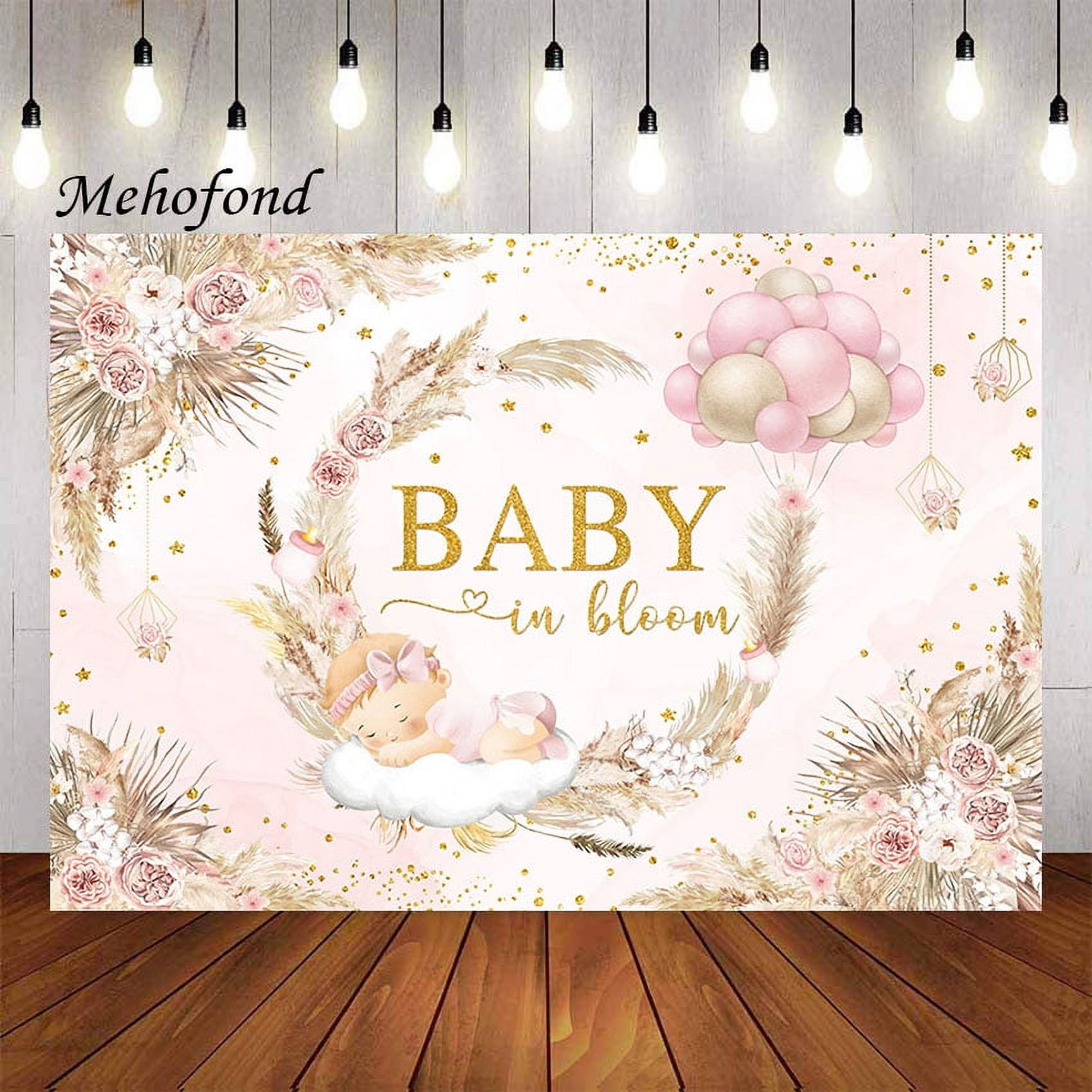 Boho Pink Pampas Grass Floral Baby in Bloom Baby Shower Oh Baby Party r Photo Backdrop Studi ...