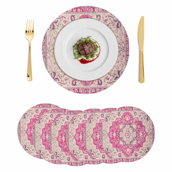 Boho Pink Round Placemats Set of 6,Braided Polypropylene Place Mats ...