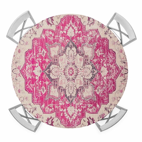 Boho Pink Round Tablecloth for 36-44 Inch Tables,Fitted Table Cover ...
