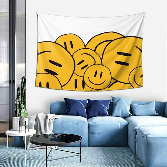 Boho Pink Smiley Face Tapestry Funny Cute Aesthetic Tapestry Wall ...