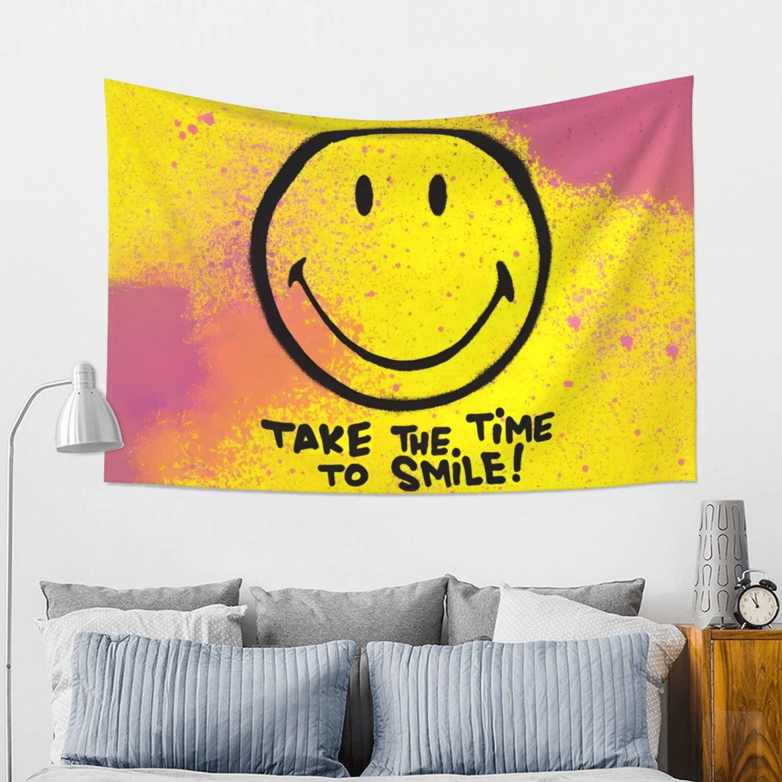 Boho Pink Smiley Face Tapestry Funny Cute Aesthetic Tapestry Wall ...