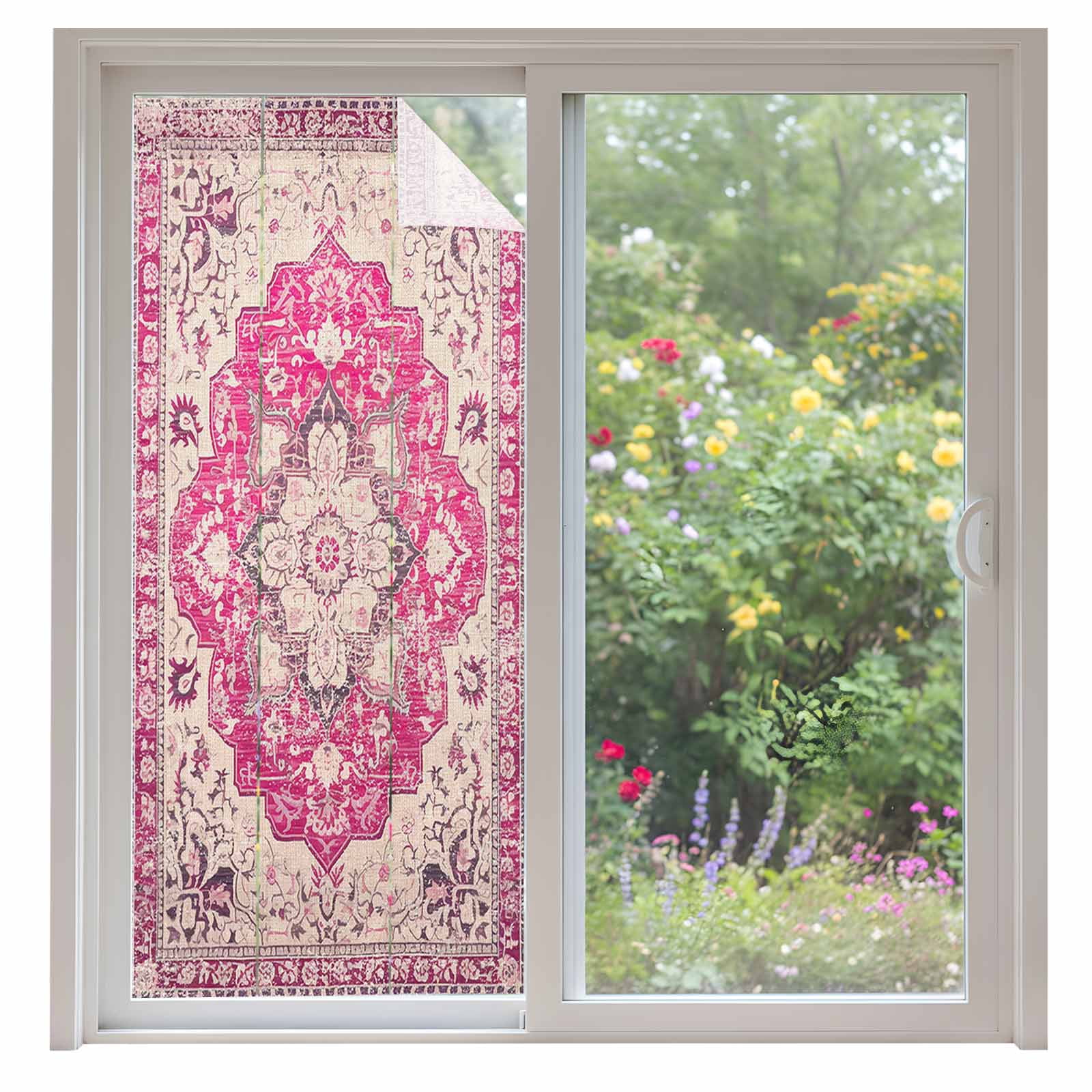 Boho Pink Window Privacy Film, Middle Century Boho Geometric Abstract ...