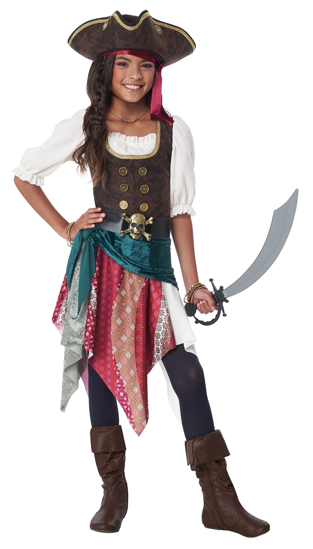 Boho Pirate Child Costume - Kids Dress Halloween Outfit with Hat, Belt ...