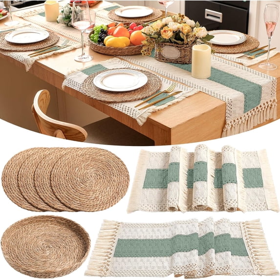 Boho Placemats 4/6/8 Set of Round Woven Placemat Macrame Style Bicolor ...
