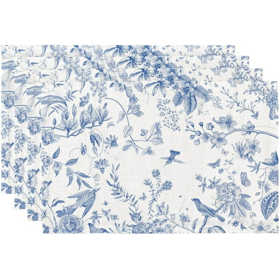 Boho Placemats Set of 4, 12x18 Inch Linen Fabric Mats for Kitchen ...