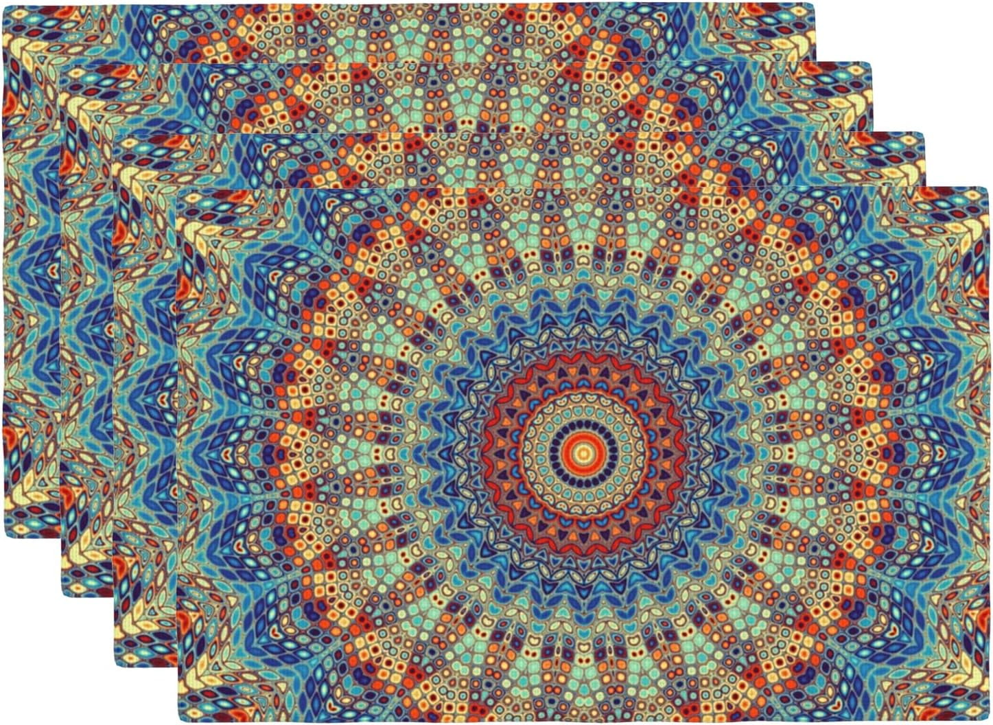 Boho Placemats Set of 4 Colorful Bohemian Indian Mandala Ethnic Style ...