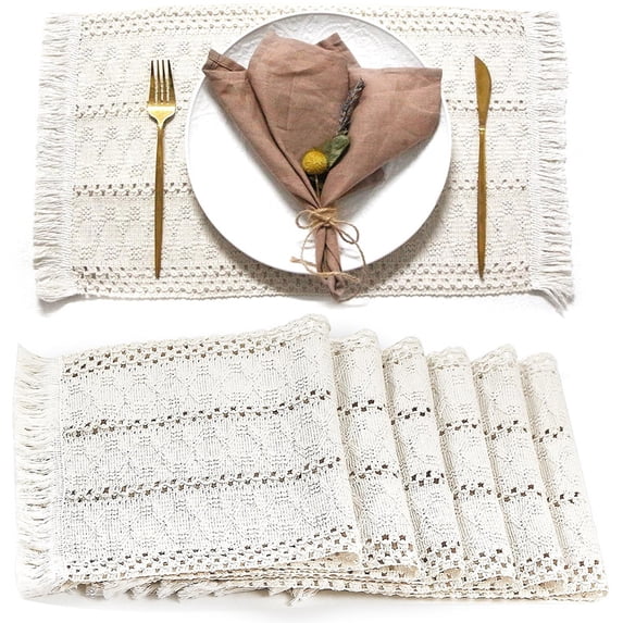 Boho Placemats Set of 6, Macrame Cotton Linen Table Decor, Farmhouse ...