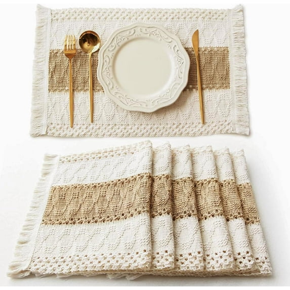 Boho Placemats Set of 6, Macrame Table Decor and Farmhouse Style ...