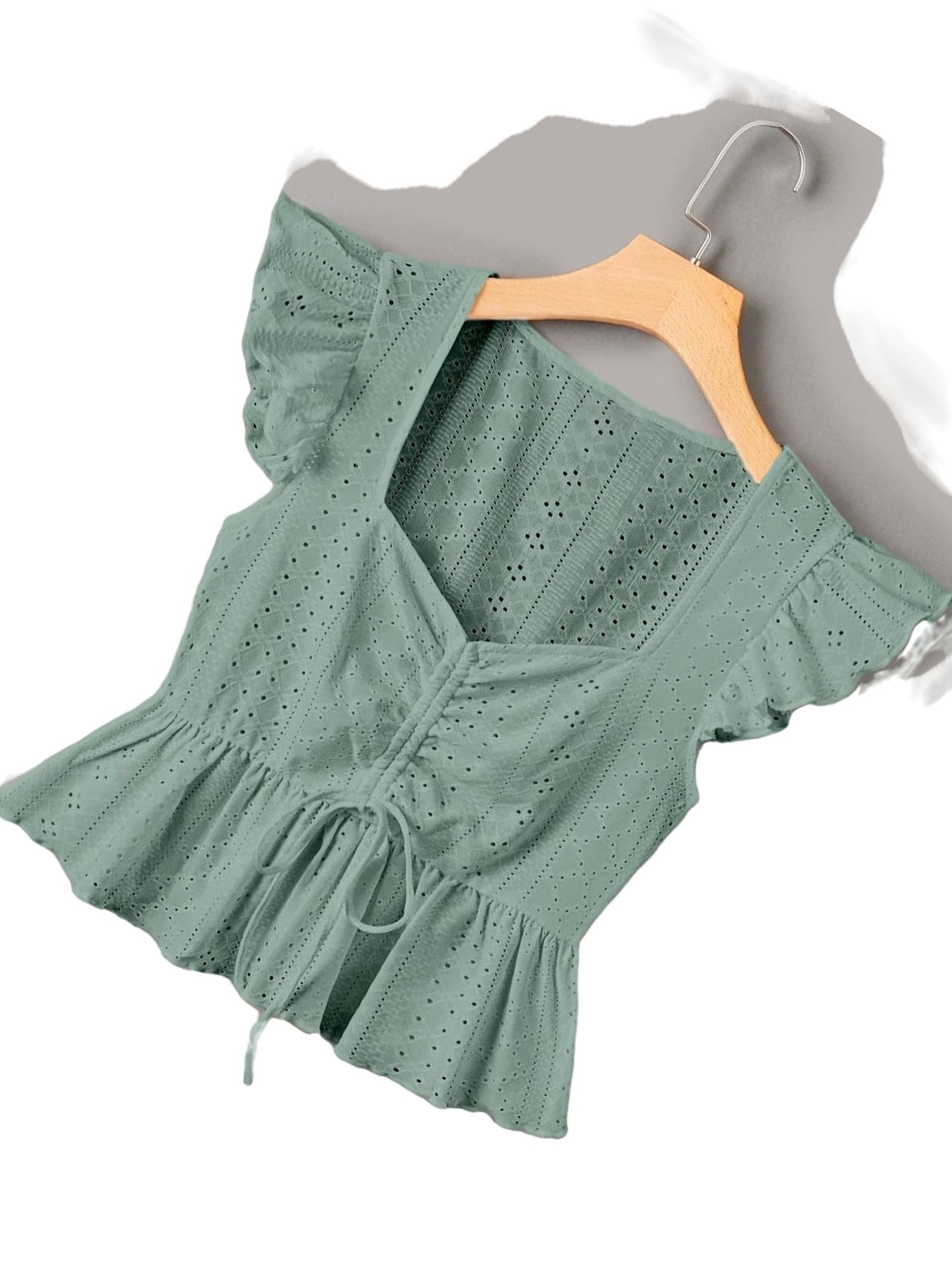 Boho Plain Sweetheart Neck Peplum Sleeveless Mint Green Women Blouses ...