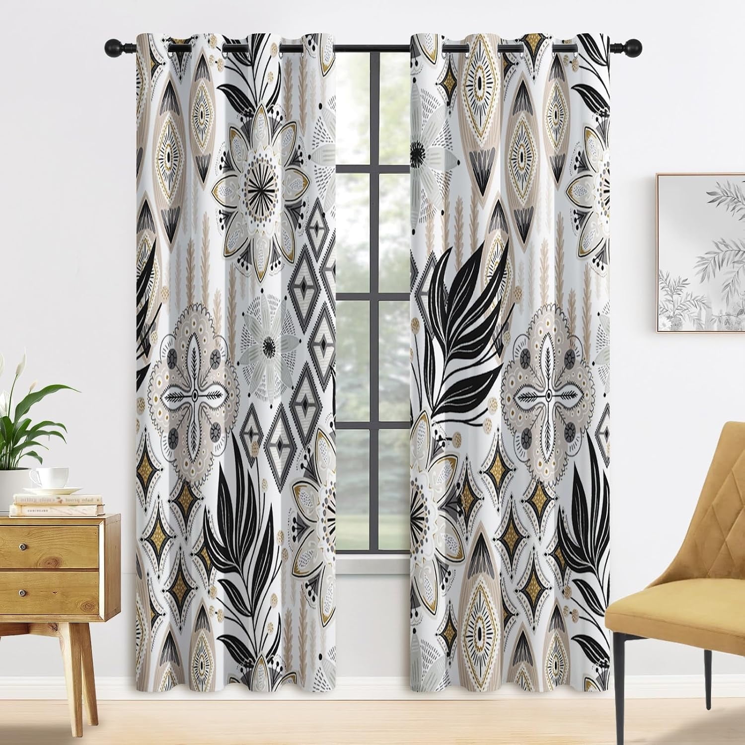 Boho Plant Blackout Curtains for Bedroom Windows, Plant Leaves Print ...