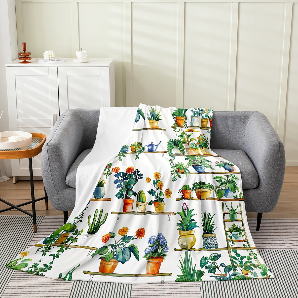 Boho Plant Blanket Twin 60X80,House Plants Flowers Throw Blanket,Modern ...