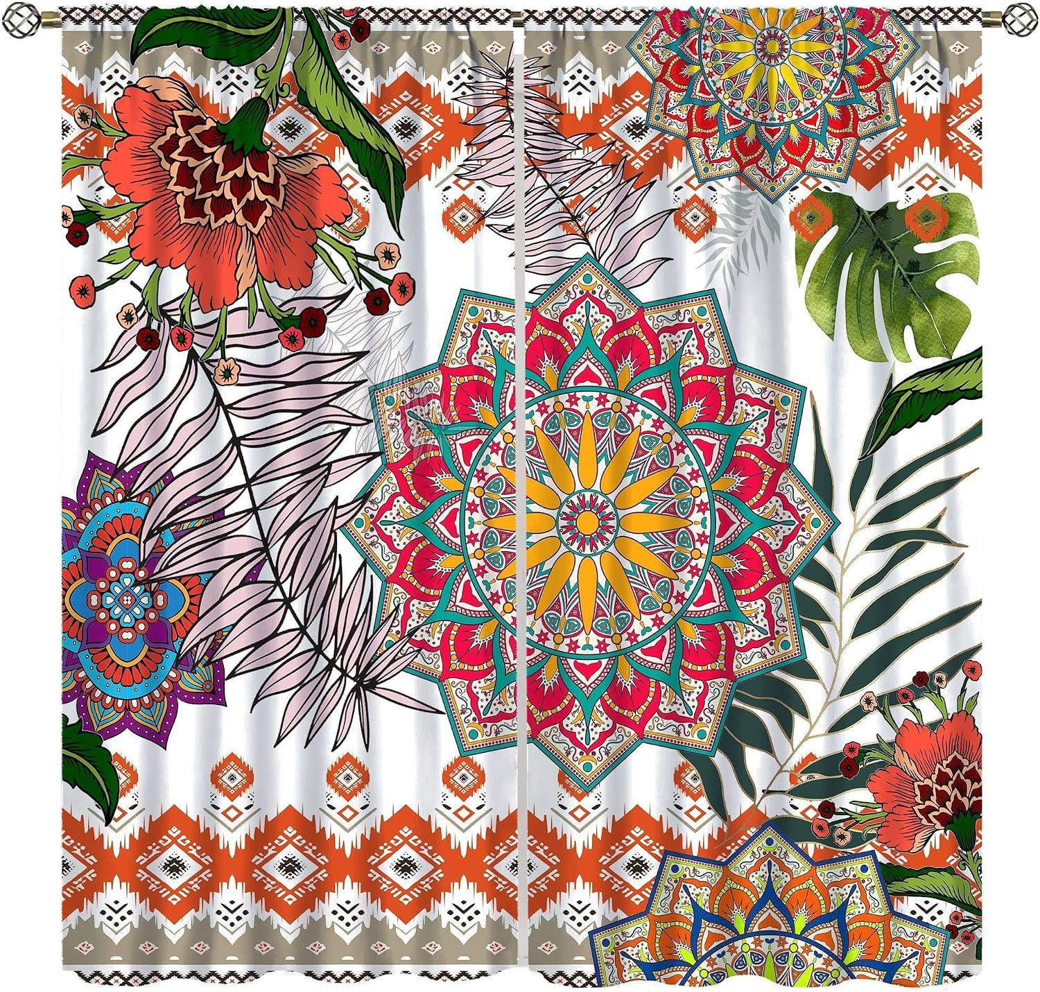 Boho Plant Flower Blackout Curtains for Kitchen,Watercolour Vintage ...