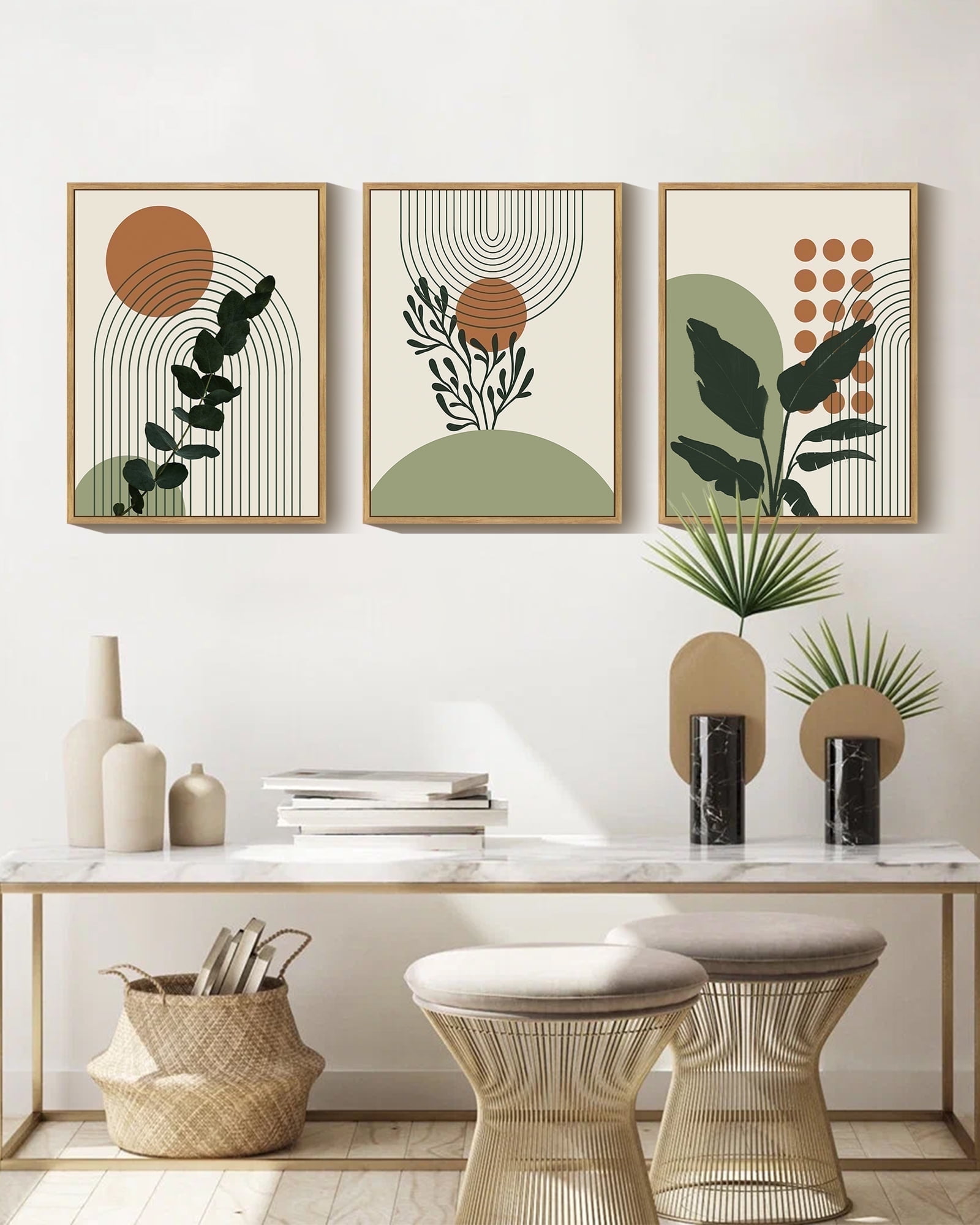 Boho Plant Wall Art 11x14in Natural Framed Green Botanical Bohemain ...